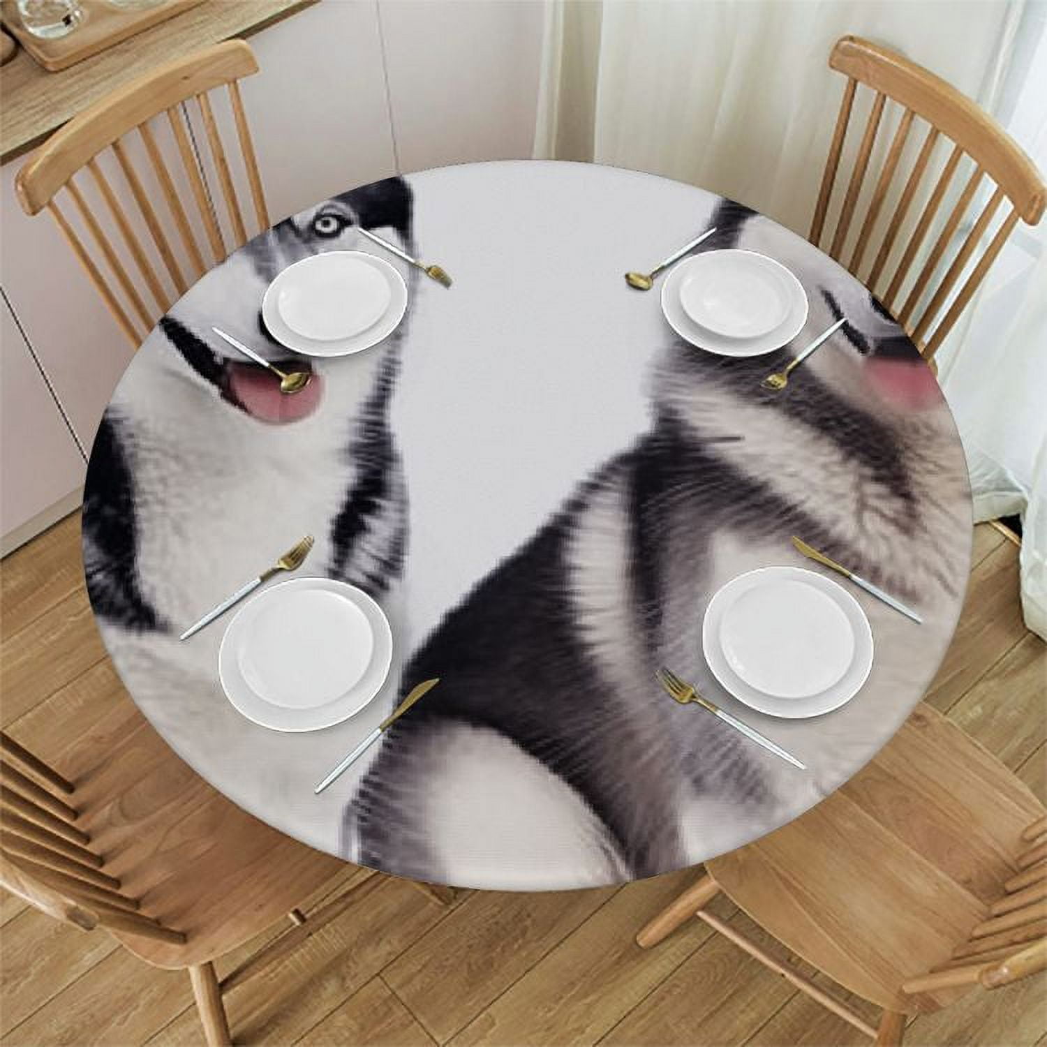 JEUXUS Elastic Tablecloth, Alaskan Malamute Decorative Fabric Table ...