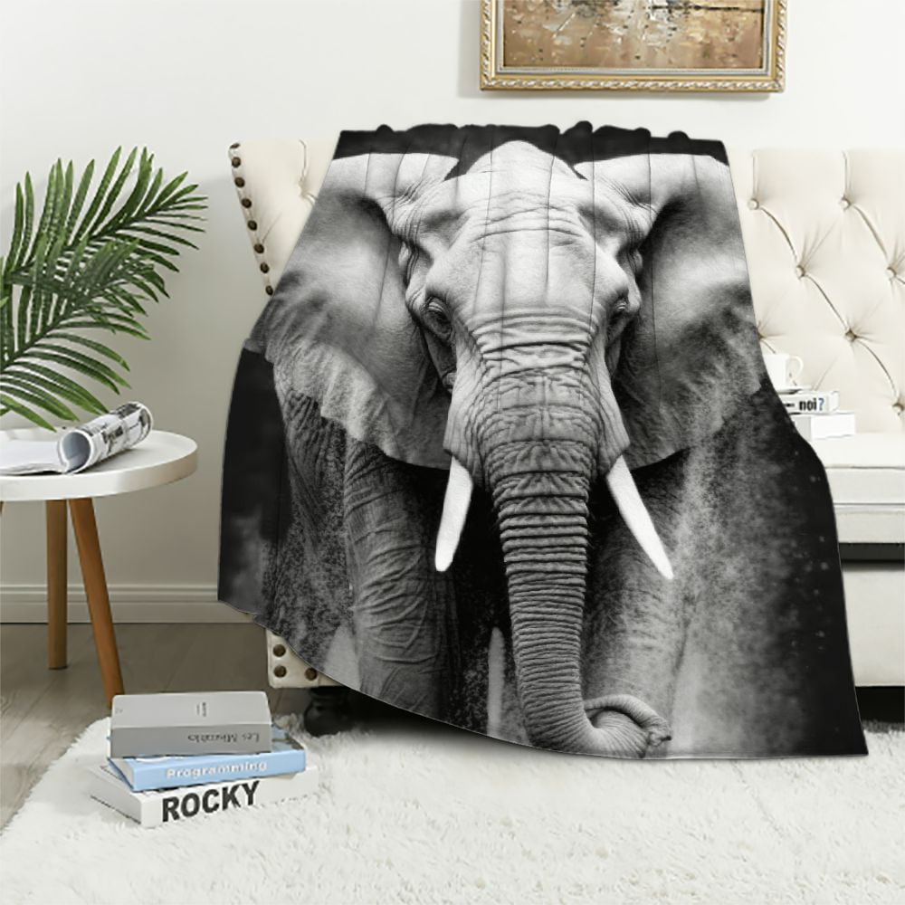 JEUXUS Elephant Flannel Blankets African Elephant Pattern Blankets ...