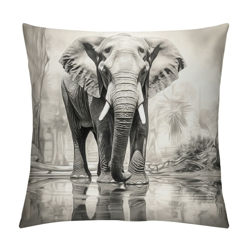 JEUXUS Elephant Pillowcase African Wild Jungle Animal Decorative Throw ...