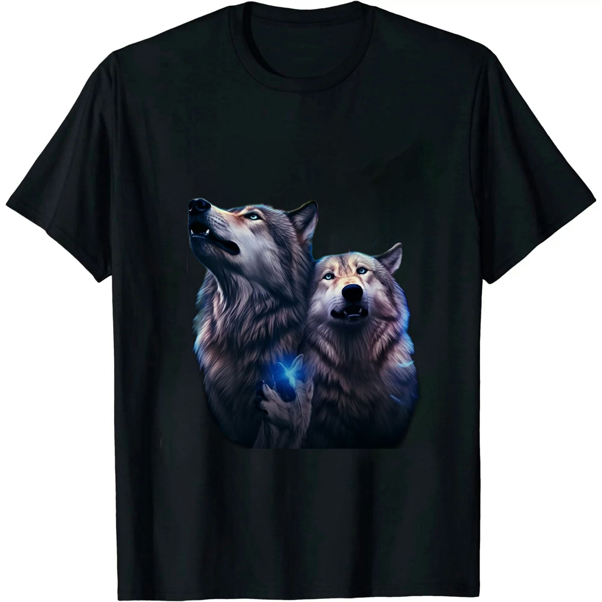 JEUXUS Epic Three Wolves Howling at the Moon 80's Poster style Wolf T ...