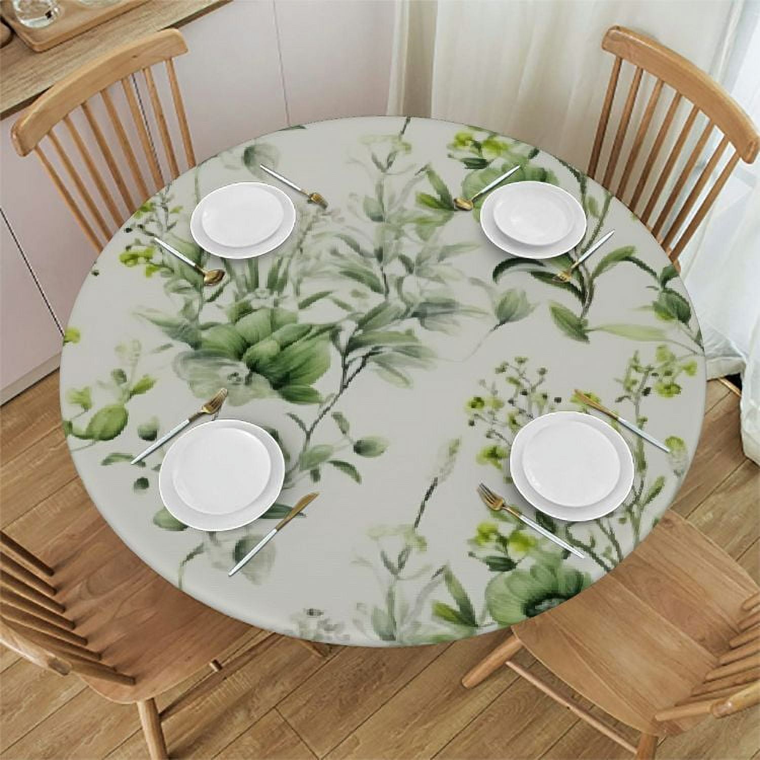 JEUXUS Eucalyptus Leaves Round Table cover, Fitted Table Cover with ...