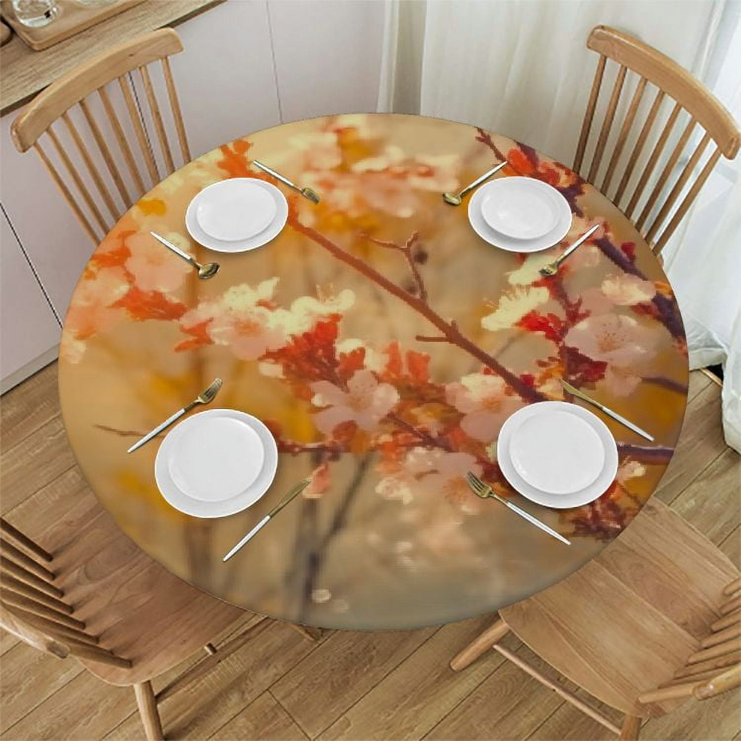 JEUXUS Fabric Tablecloths for Round Tables Flower Pink Cherry Blossom ...