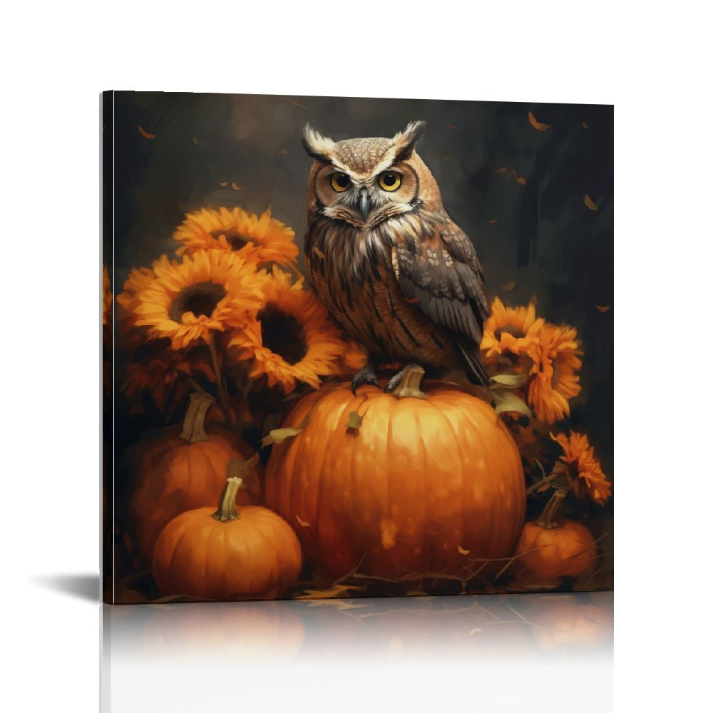 RUIYC Fall Canvas Wall Art Autumn Pumpkin Paintings Prints Owl and ...