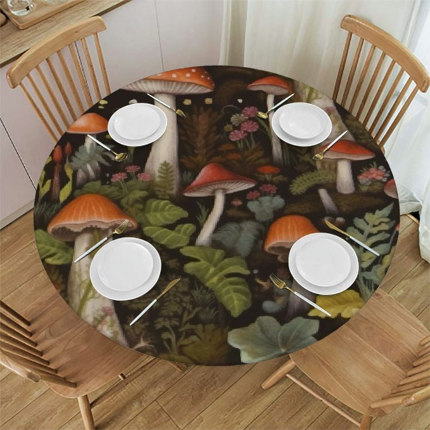 JEUXUS Fall Mushrooms Round Tablecloth Berries and Bugs Tablecloths ...