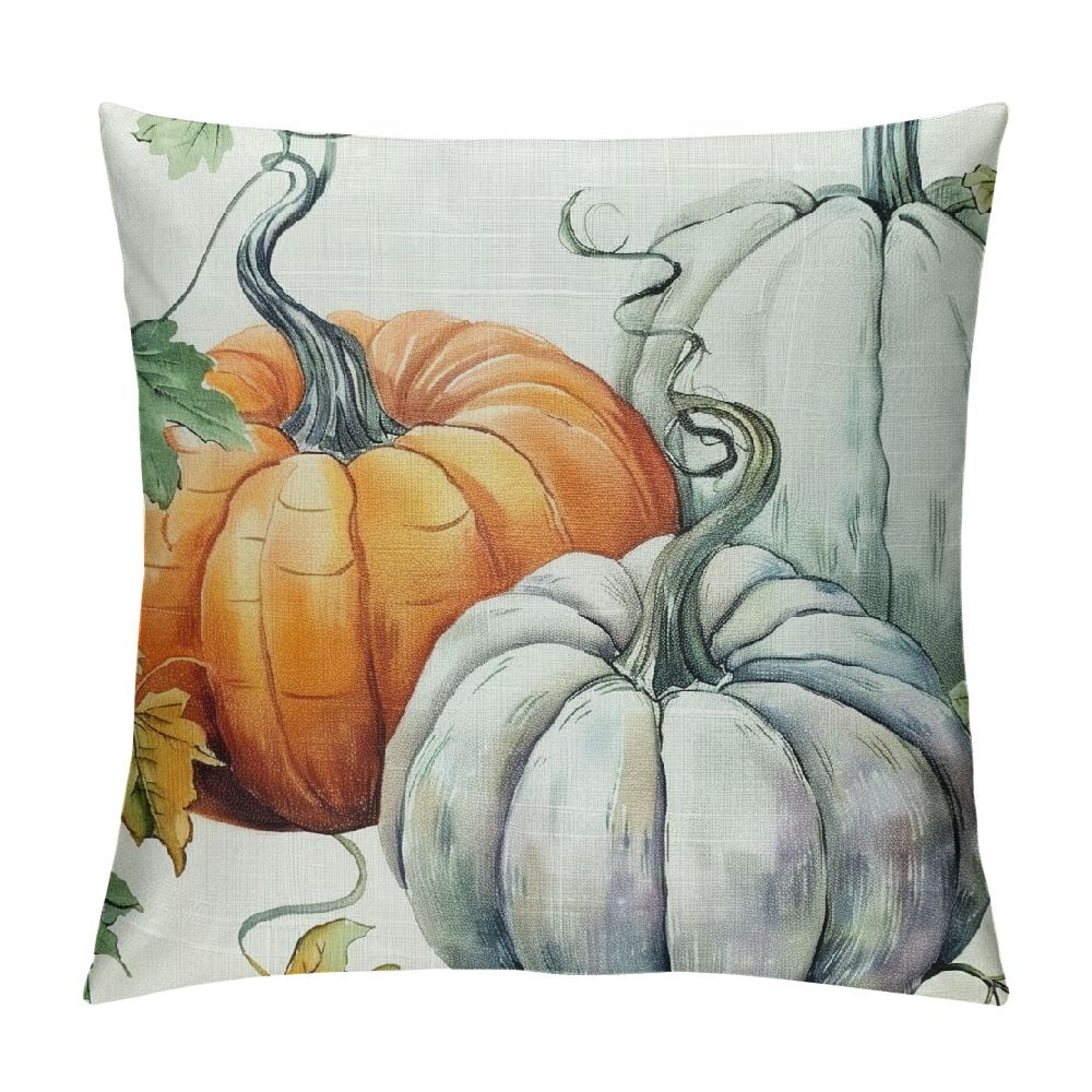 JEUXUS Fall Pumpkin Pillow Covers Watercolor Gray Orange White Autumn ...
