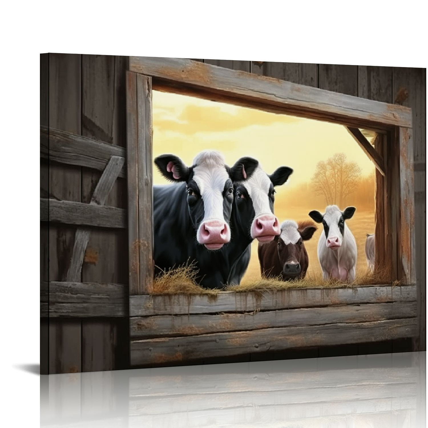 JEUXUS Farmhouse Animals Cow in Fake Window Wall Art Farmhouse Animals ...
