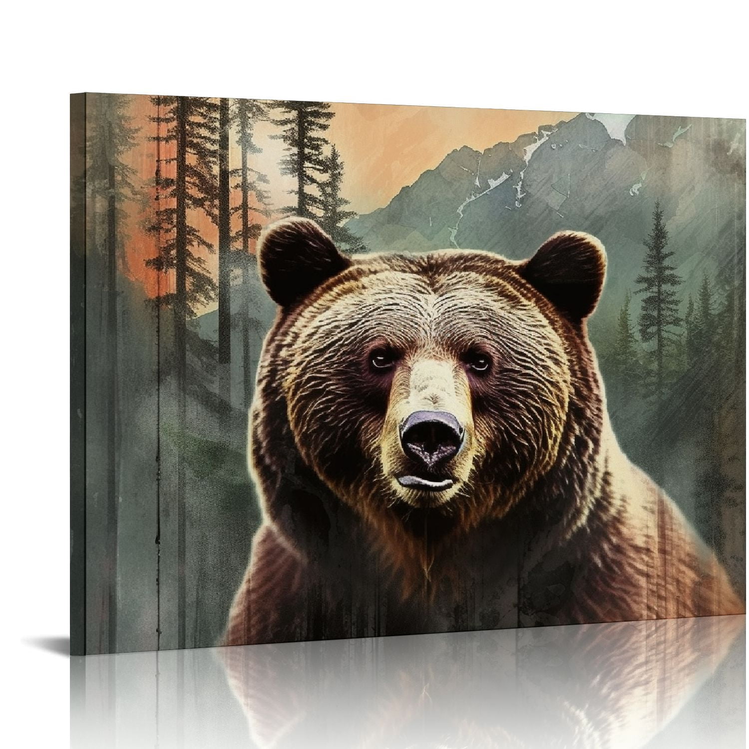 JEUXUS Farmhouse Bear Cabin Wall Art Rustic Forest Bear Pictures Wall ...