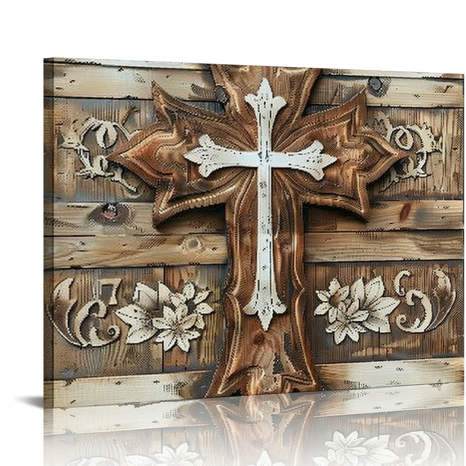 JEUXUS Farmhouse Christian Cross Wall Art Rustic Religious Cross Wall ...
