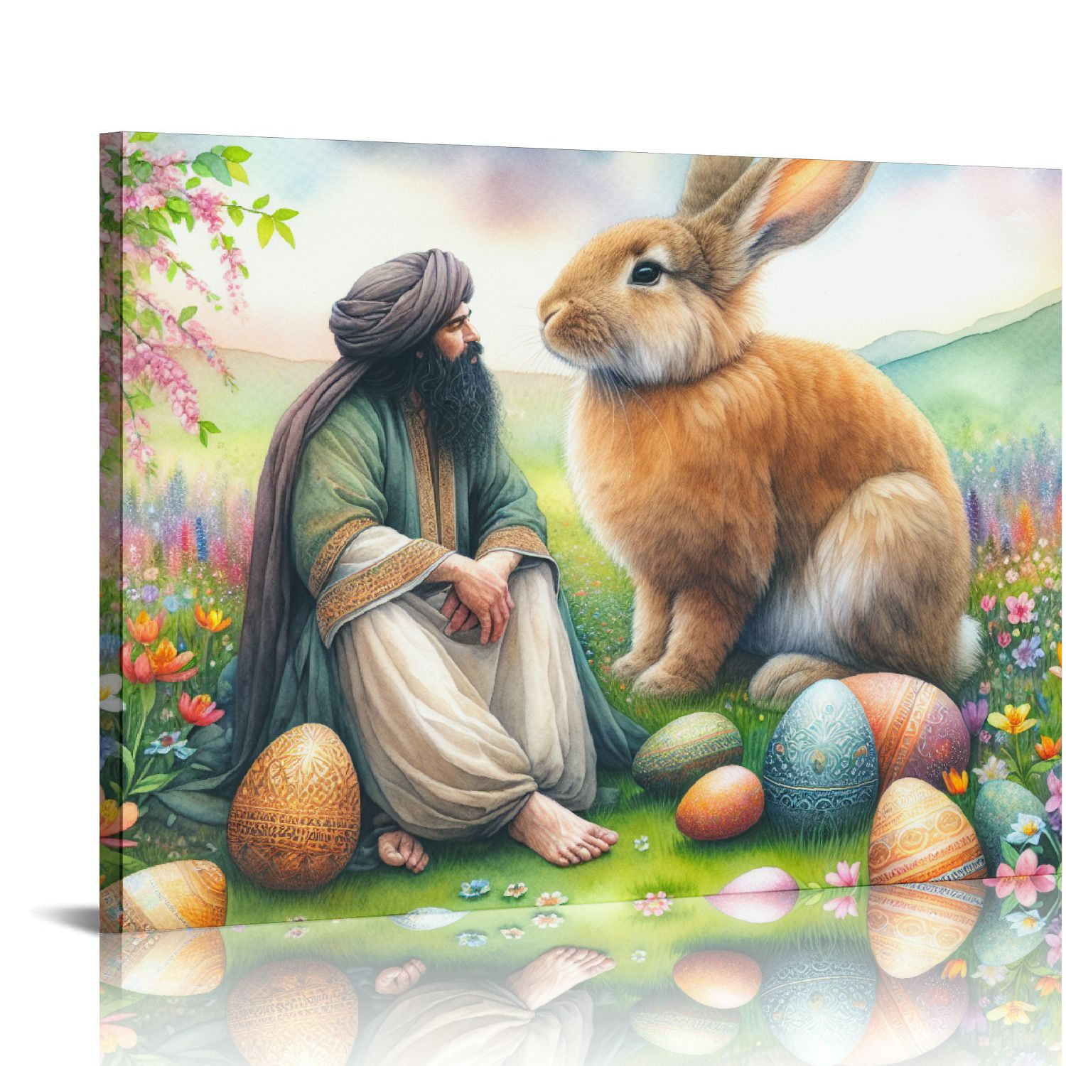JEUXUS Farmhouse Easter Wall Art, Happy Easter Jesus and Bunny Pictures ...