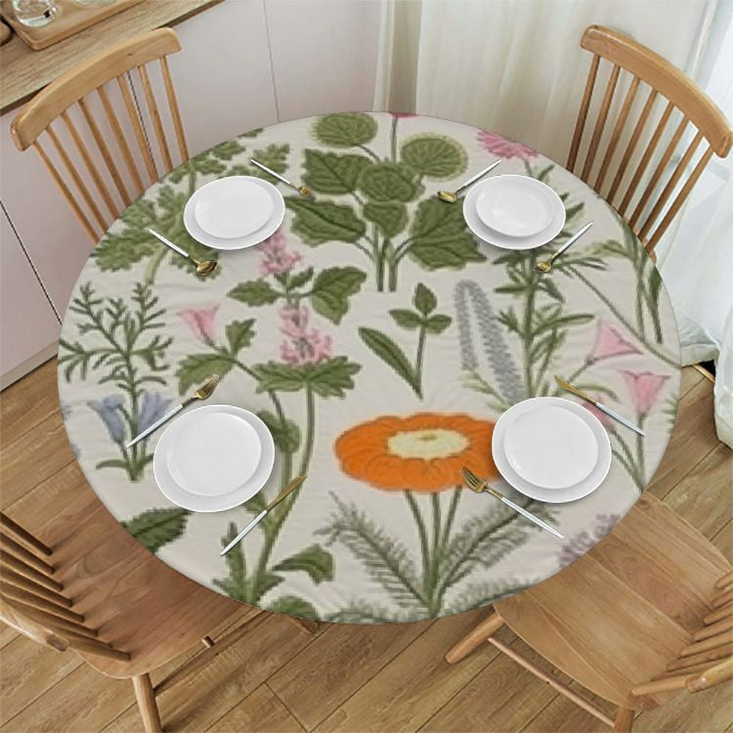 JEUXUS Farmhouse Floral Round Tablecloth, Summer Flower Washable Stain ...