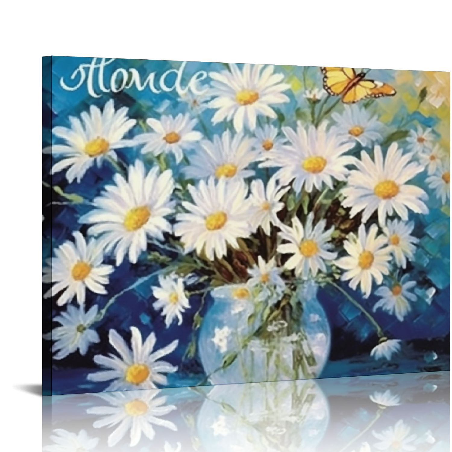 JEUXUS Farmhouse Navy Blue Daisy Flower Decor Wall Art Rustic Floral ...