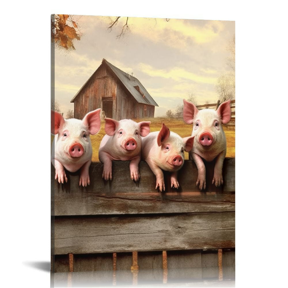 JEUXUS Farmhouse Pig Wall Art Cute Pigs Old Barn Truck Pictures Wall ...