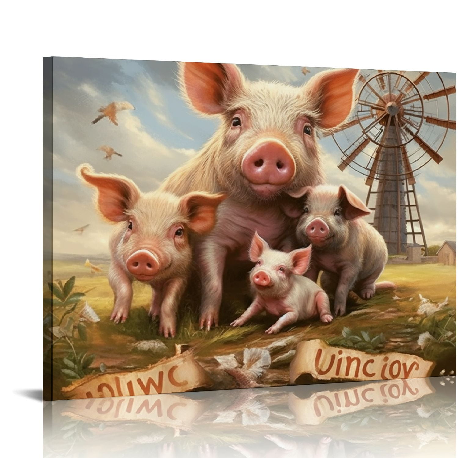 JEUXUS Farmhouse Pig Wall Art Farm Pig Animal Picture Wall Decor Rustic ...