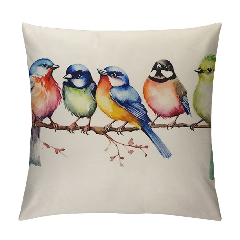 JEUXUS Farmhouse Pillow Covers with Birds on Branch Print Home ...