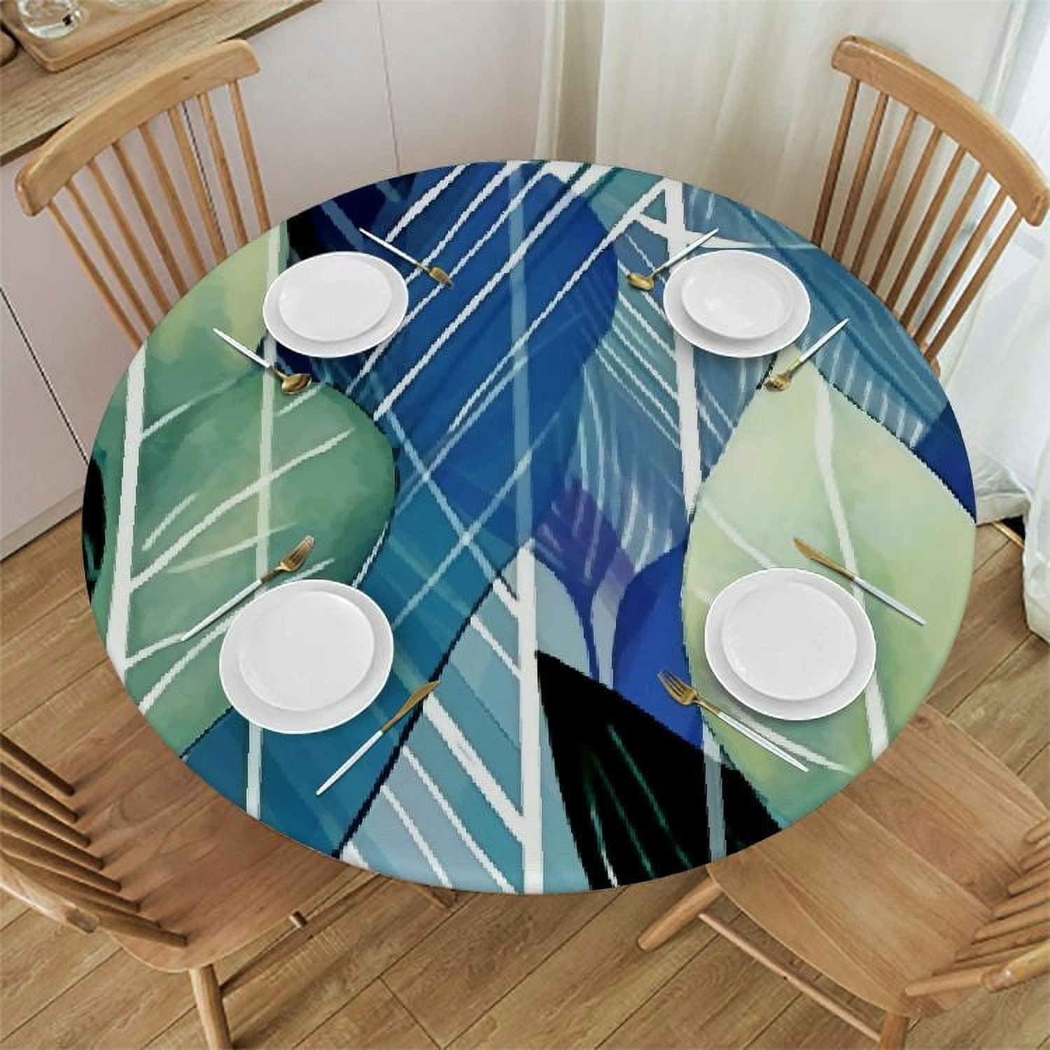 JEUXUS Fitted Round Tablecloth 58 Inch Abstract Leaves,Heliconia Leaf ...