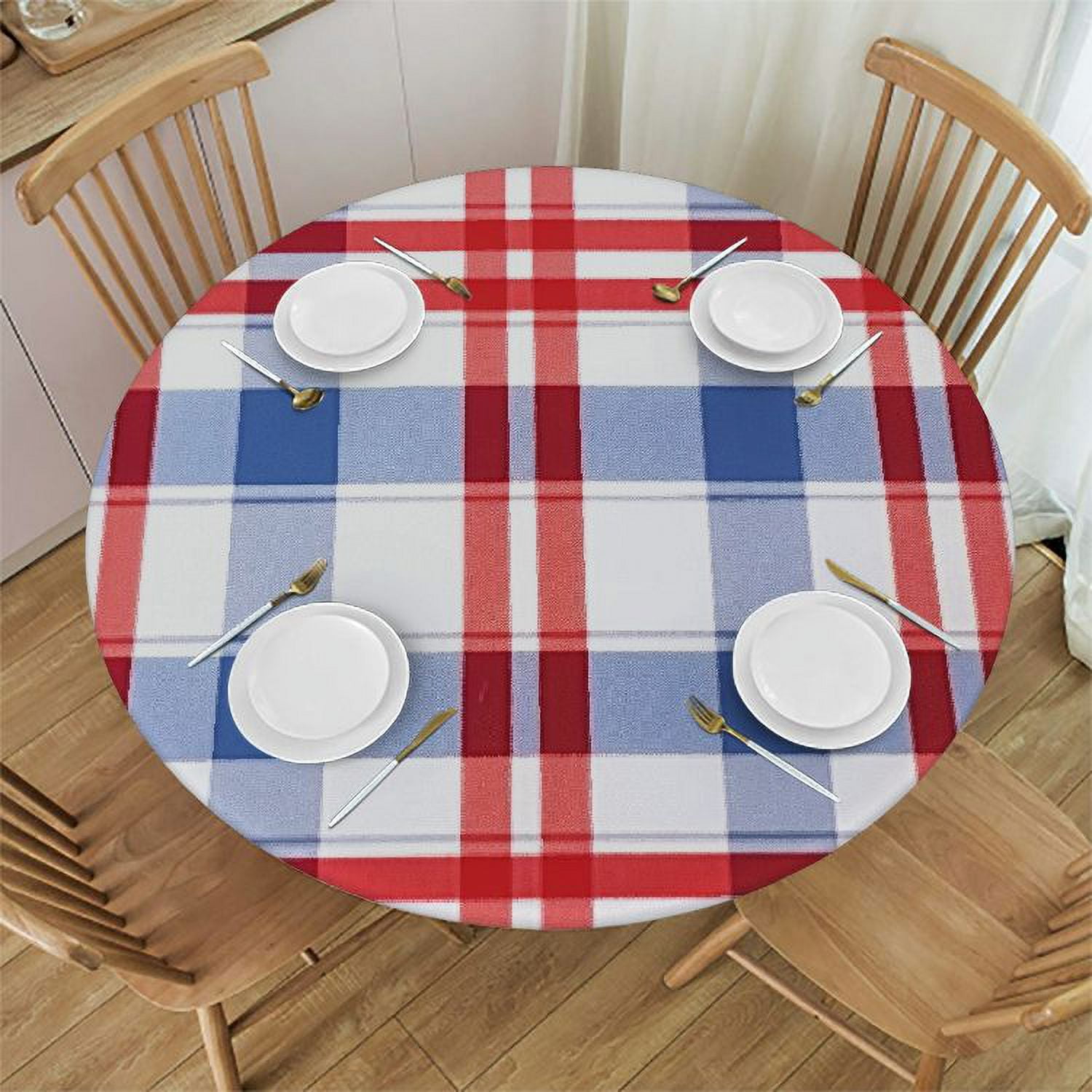 JEUXUS Fitted Round Tablecloth with Elastic - Fall Plaid Table Cloth ...