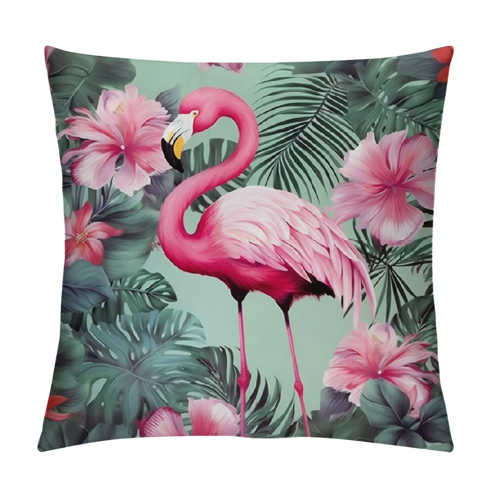 JEUXUS Flamingo Pillow Covers Palm Tree Tropical Leaves Flowers ...