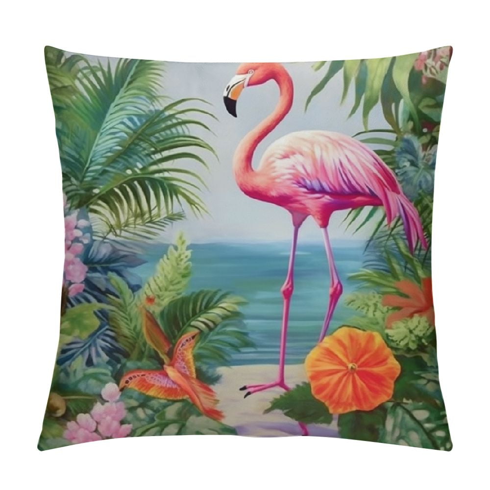 JEUXUS Flamingo Summer Throw Pillow Cover Modern Cushion Square Flower ...