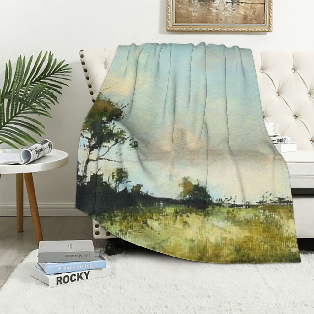 JEUXUS Flannel Blanket Excellent Hand Feel Landscape Print Gel Coated ...