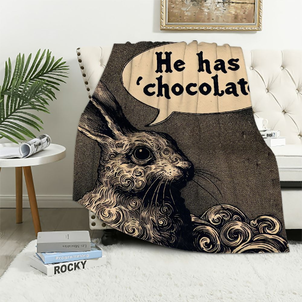 JEUXUS Flannel Blanket Excellent Hand Feel Laque Bunny Sign Distressed ...
