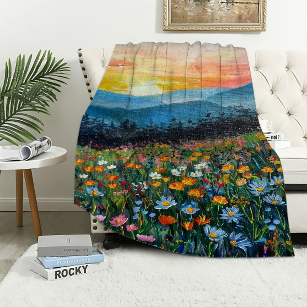 JEUXUS Flannel Blanket Gifts Colorful Floral Watercolor Floral Pink and ...