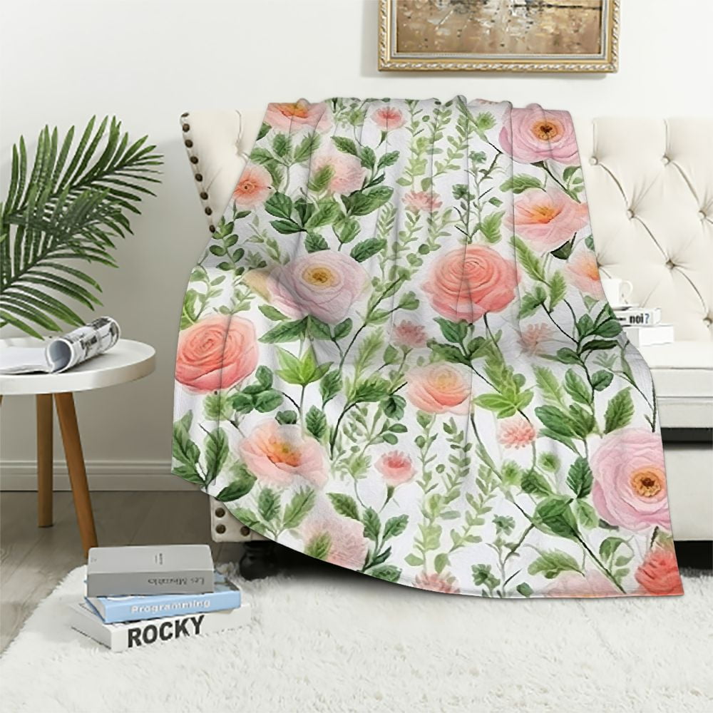 JEUXUS Floral Blanket Flower Blanket Botanical Spring Flowers Blanket ...