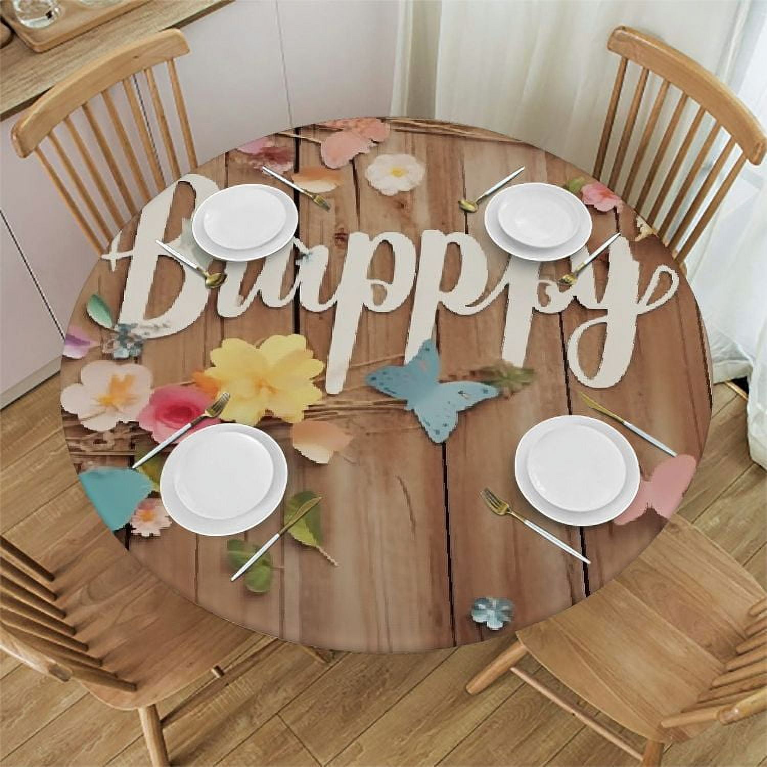 JEUXUS Floral Happy Birthday Tablecloths Cute Butterfly Wood Grain ...