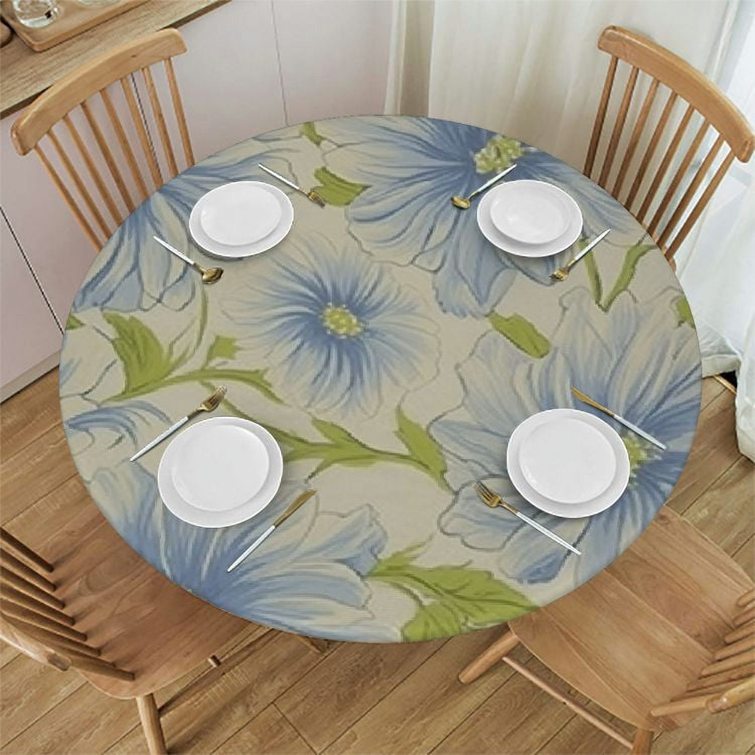 JEUXUS Floral Round Fitted Tablecloth with Elastic Edge,Corsage Daisy ...