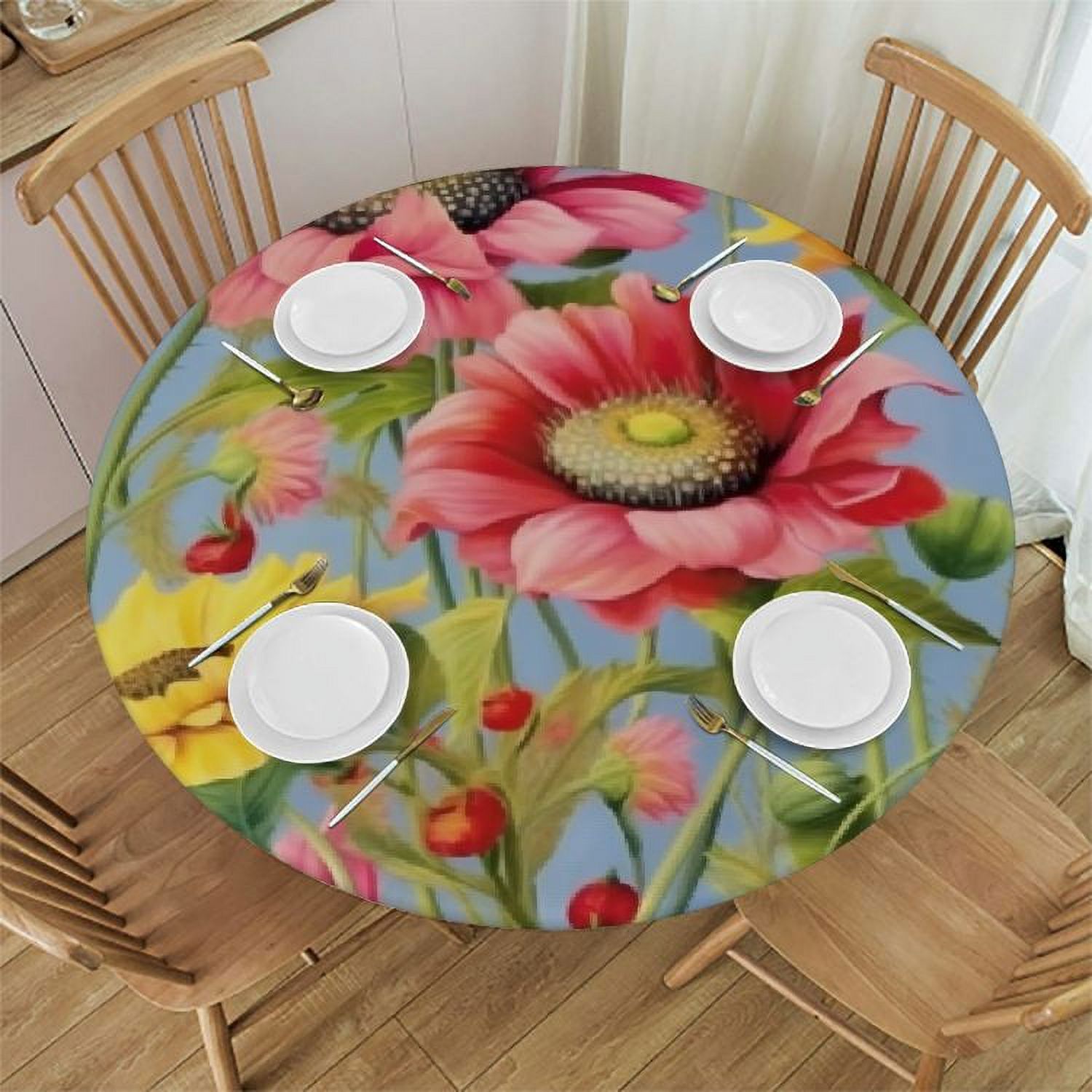 JEUXUS Floral Round Table cover Spring Summer Decorations Sunflower ...