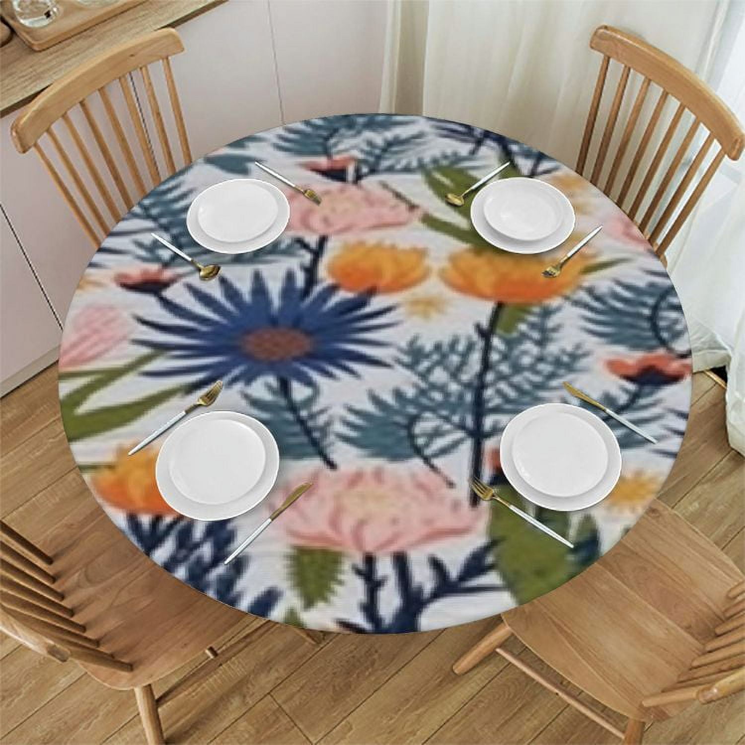JEUXUS Floral Round Tablecloth, Tropical Flower Bird of Paradise Cactus ...