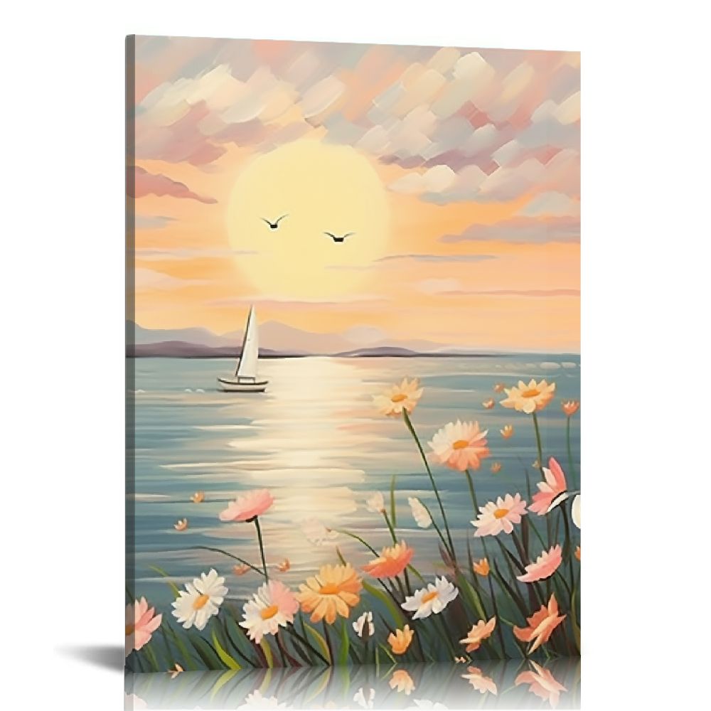 JEUXUS Flower Moder Landscape Canvas Wall Art Ocean Oil Painting ...