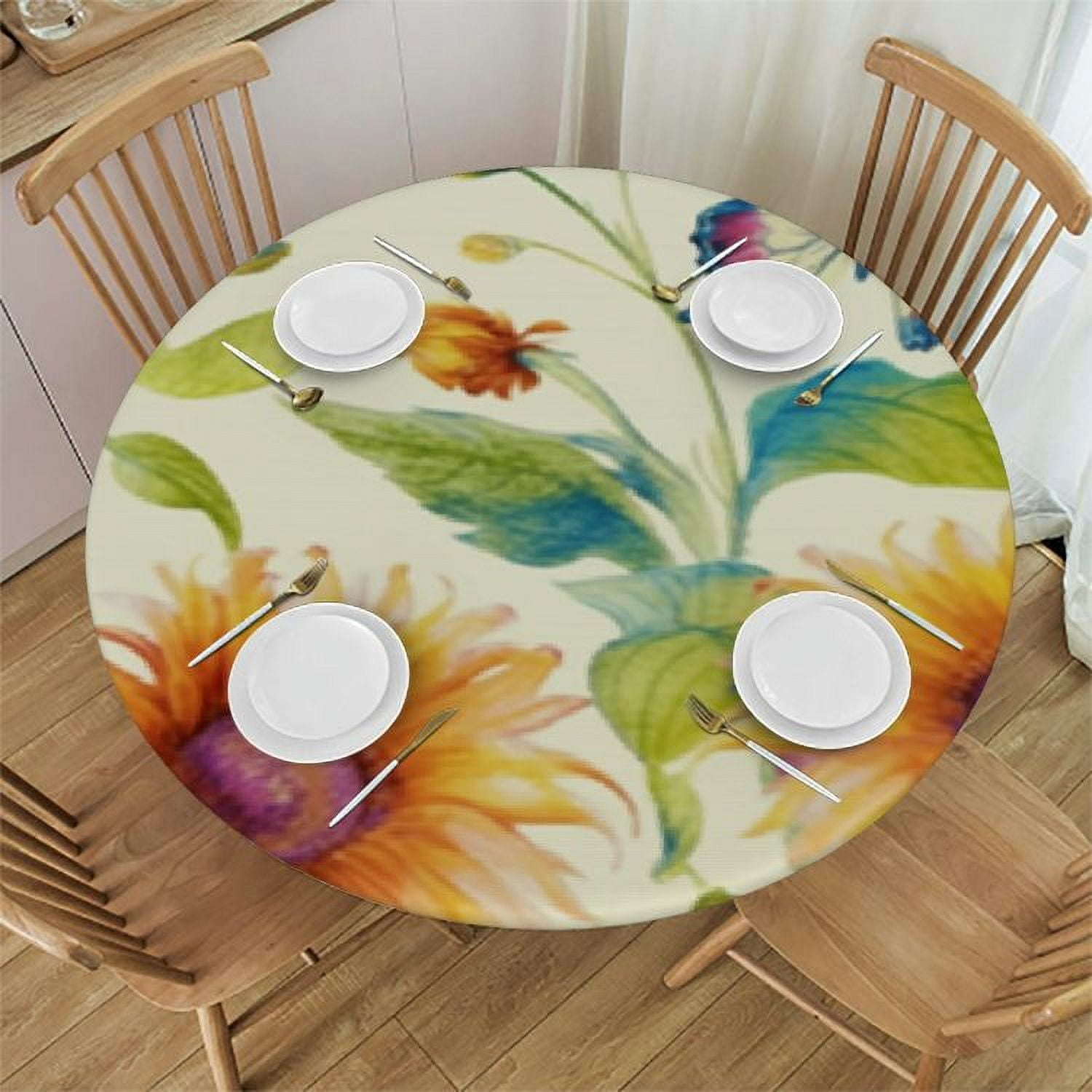 JEUXUS Flower Sunflowers Round Tablecloth with Elastic Edge Floral ...