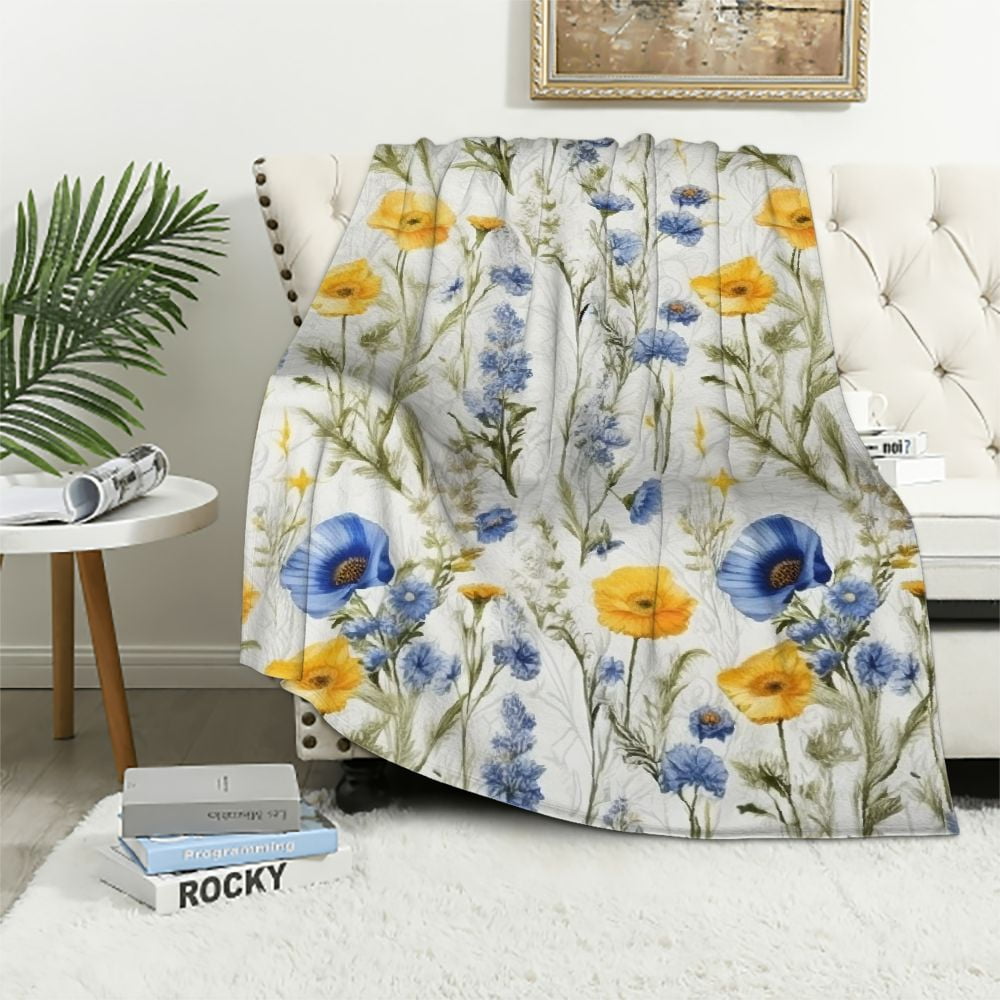 JEUXUS Flower Throw Blanket, Wild Flowers Poppies and Daisies Rural ...