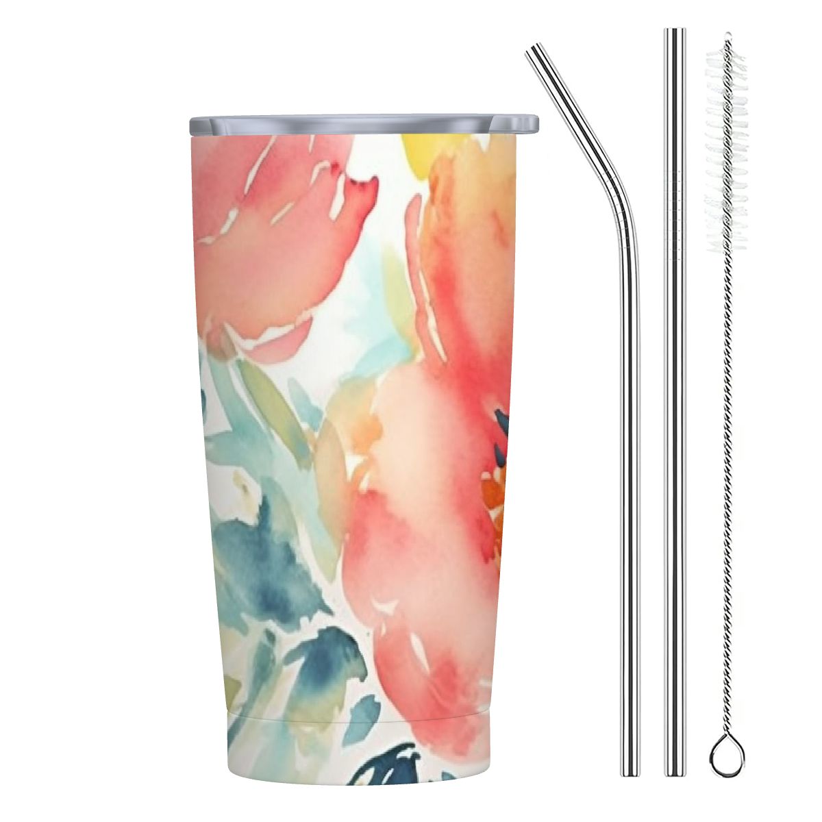 JEUXUS Flowers 20oz Car Straw Cup (with Straw) 304 Stainless Steel Push ...