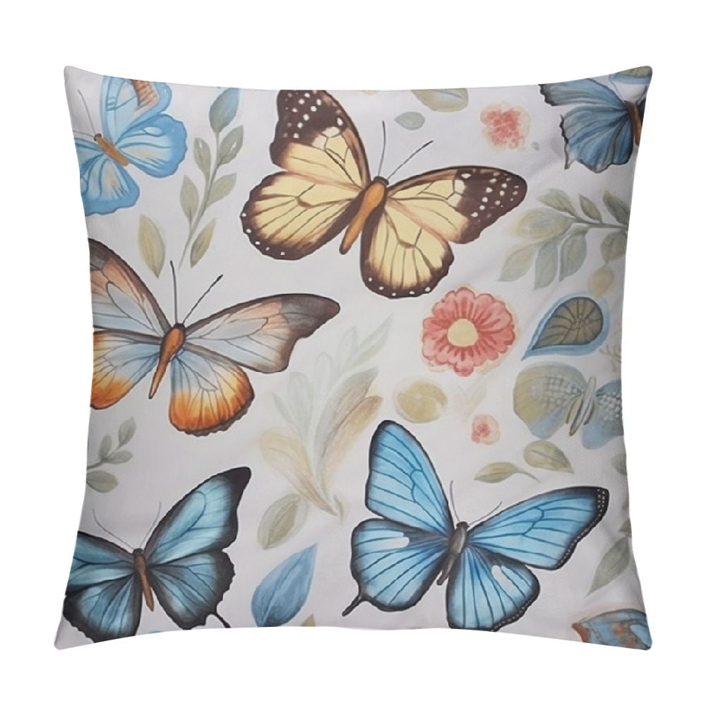 JEUXUS Flying Butterflies Rectangle Pillow Covers Blue Yellow Brown ...