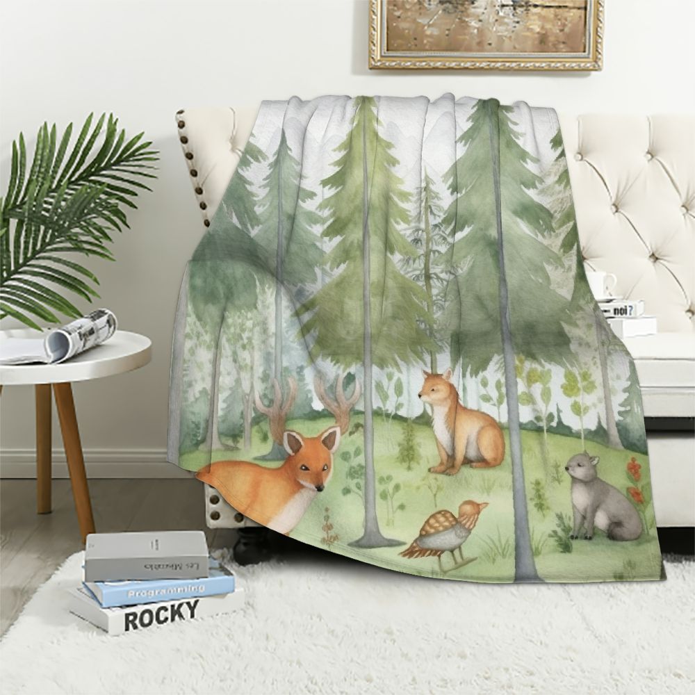 JEUXUS Forest Animal Blanket for Boy Girl,Nursery Flannel Bed Blankets ...