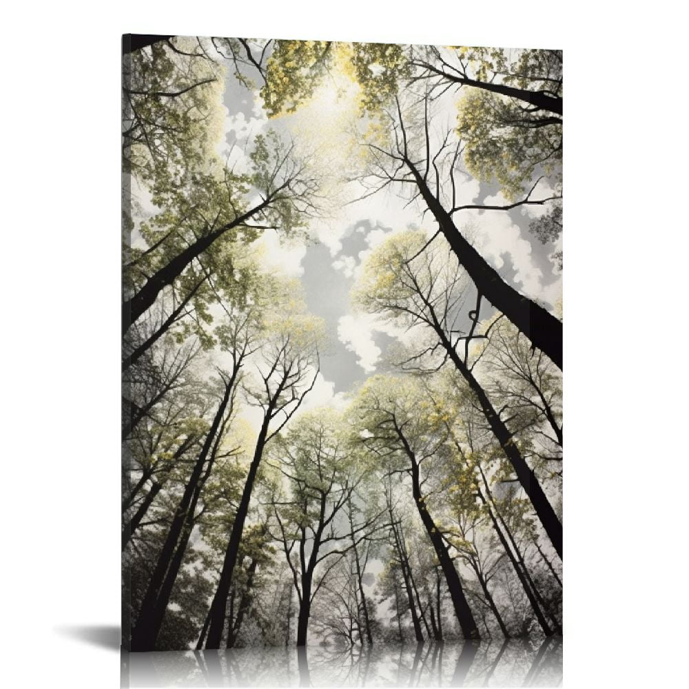JEUXUS Forest Wall Art Large Grey Tree Pictures Black and White Gray ...