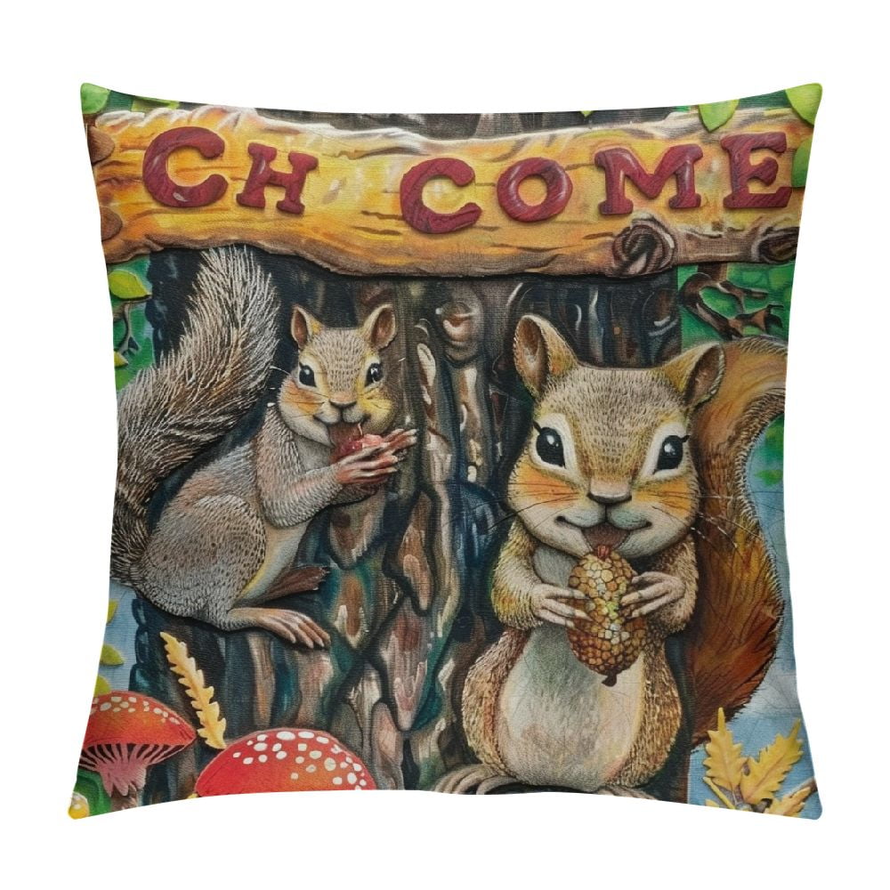 JEUXUS Forest Wildlife Squirrel Throw Pillow Covers Cases Decorative ...
