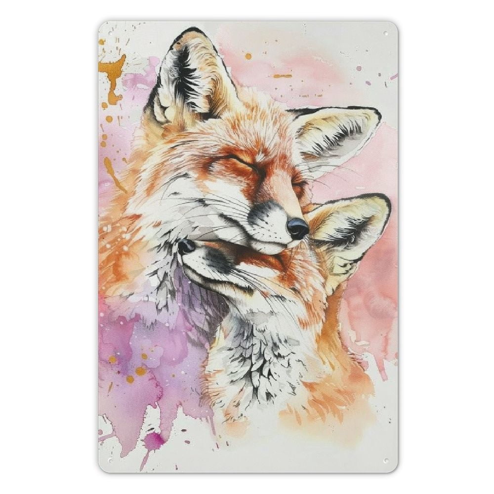 JEUXUS Foxes Watercolor Art Tin Sign 8x12in - Walmart.com