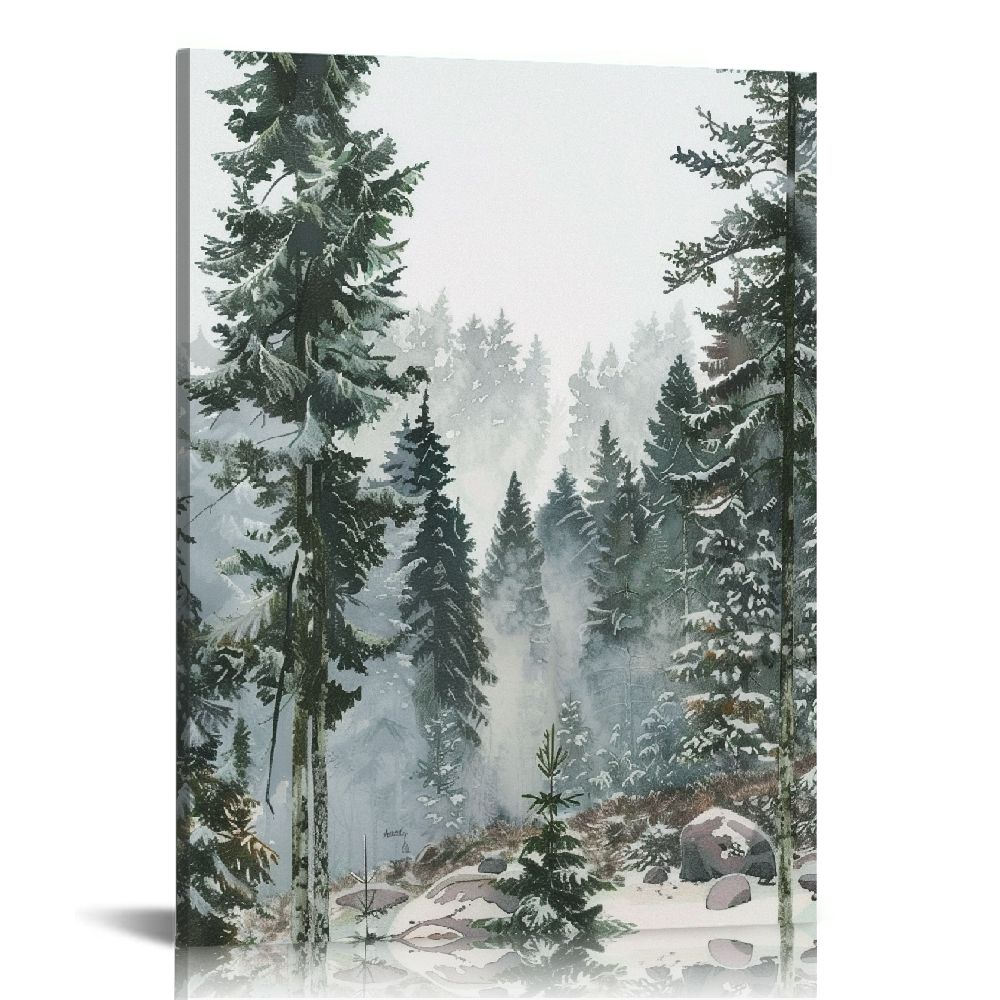 JEUXUS Framed Canvas Print Wall Art Set Pastel Mountain Range Forest ...