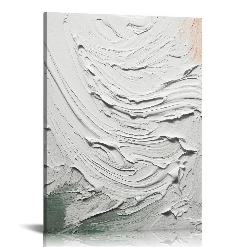 JEUXUS Framed Canvas Print Wall Art Set White Gray Paint Stroke Waves ...