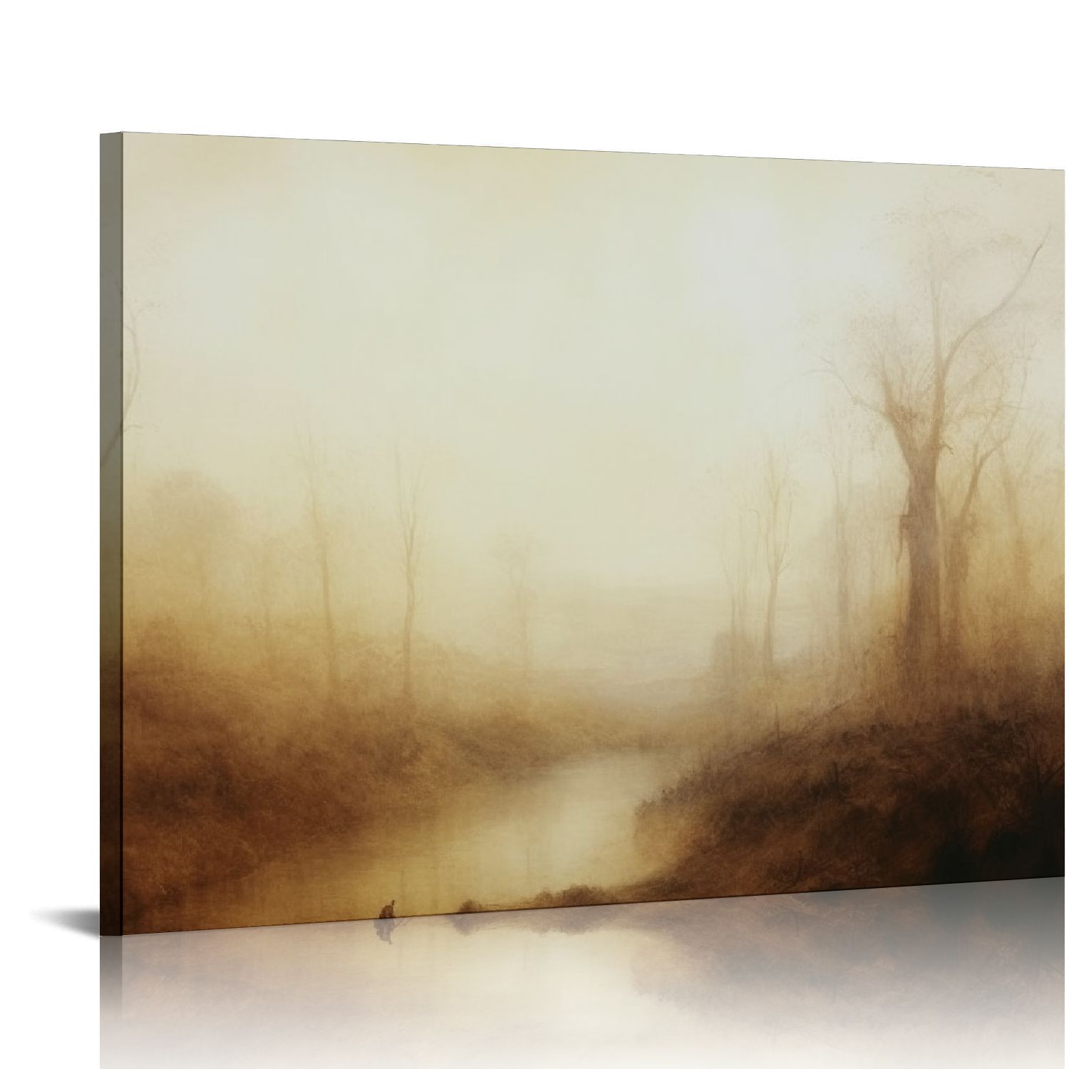 JEUXUS Framed Canvas Print Wall Art Watercolor Tan Paint Landscape ...
