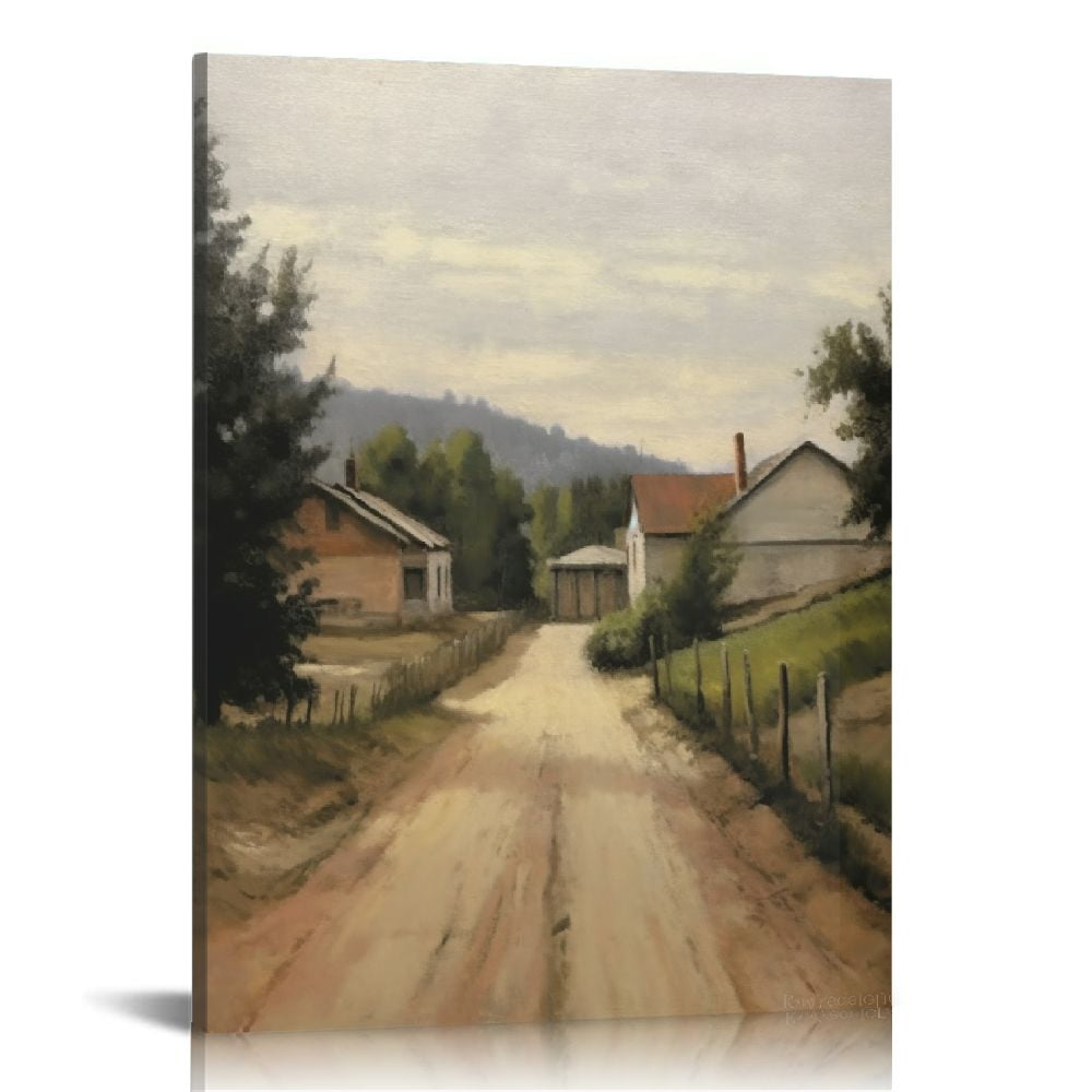 JEUXUS Framed Canvas Prints Wall Art, Village Landscapes Oil Painting ...