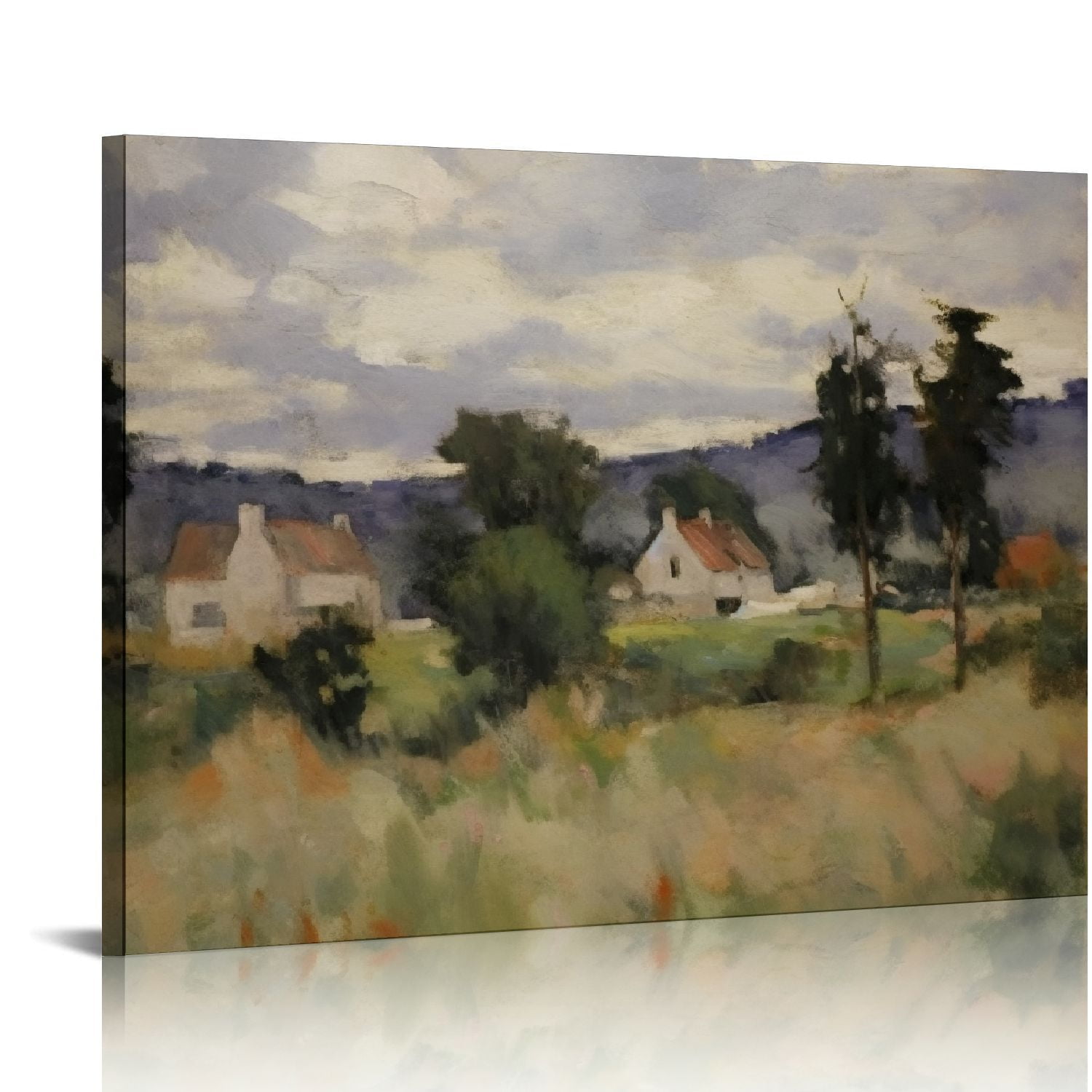 JEUXUS Framed Canvas Wall Art Decor, Rustic Landscape Oil Painting ...