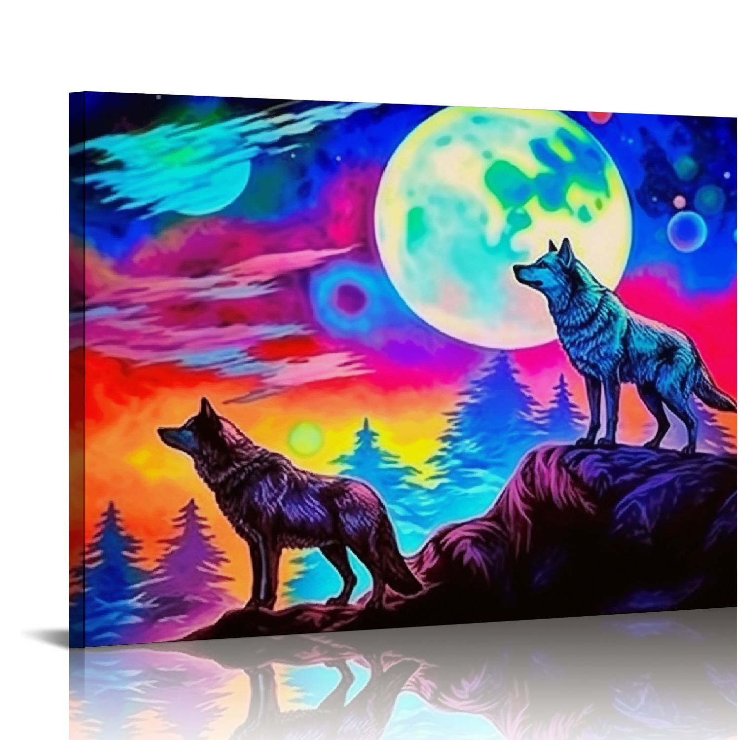 JEUXUS Framed Canvas Wolf Landscape Painting Canvas Wall Art For Living ...