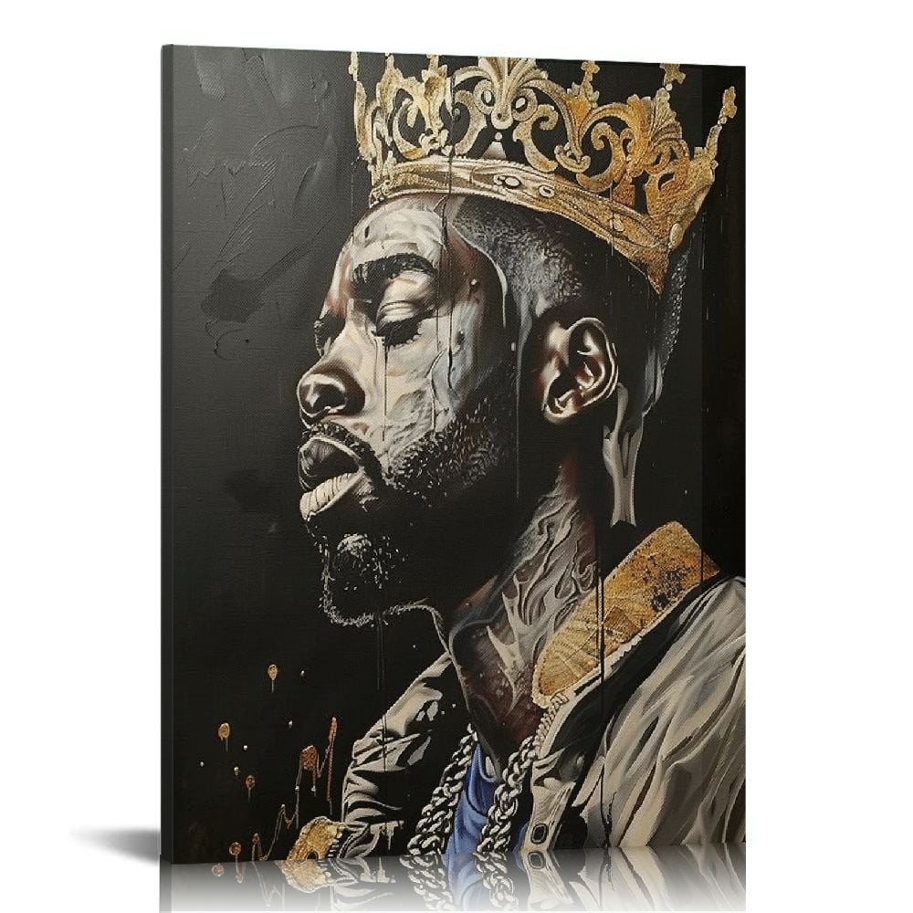 JEUXUS Framed Gold African American Man King Canvas Wall Art ...