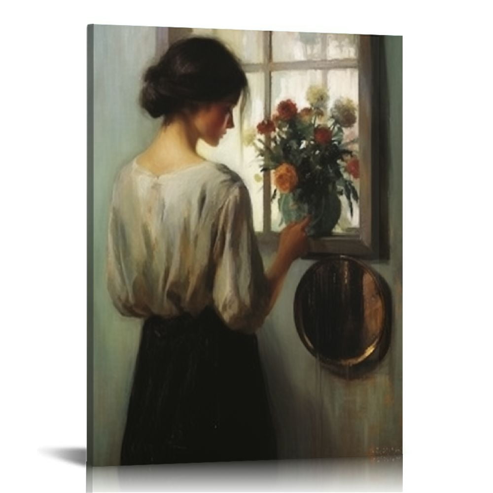 JEUXUS Framed Vintage Oil Painting Wall Art Large Canvas Flower ...