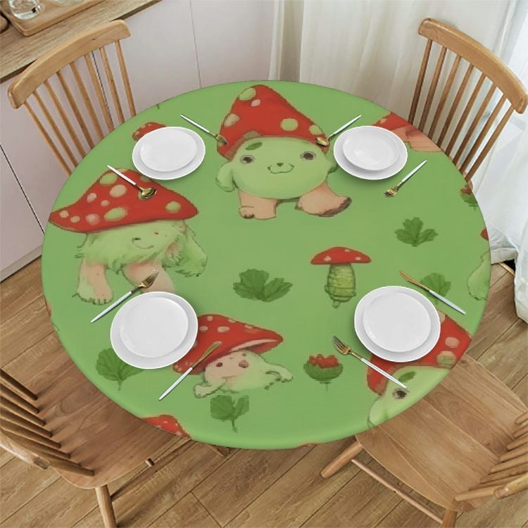 JEUXUS Frog Cartoon Round Table Cloth, Mushroom Table Covers, Mushrooms ...