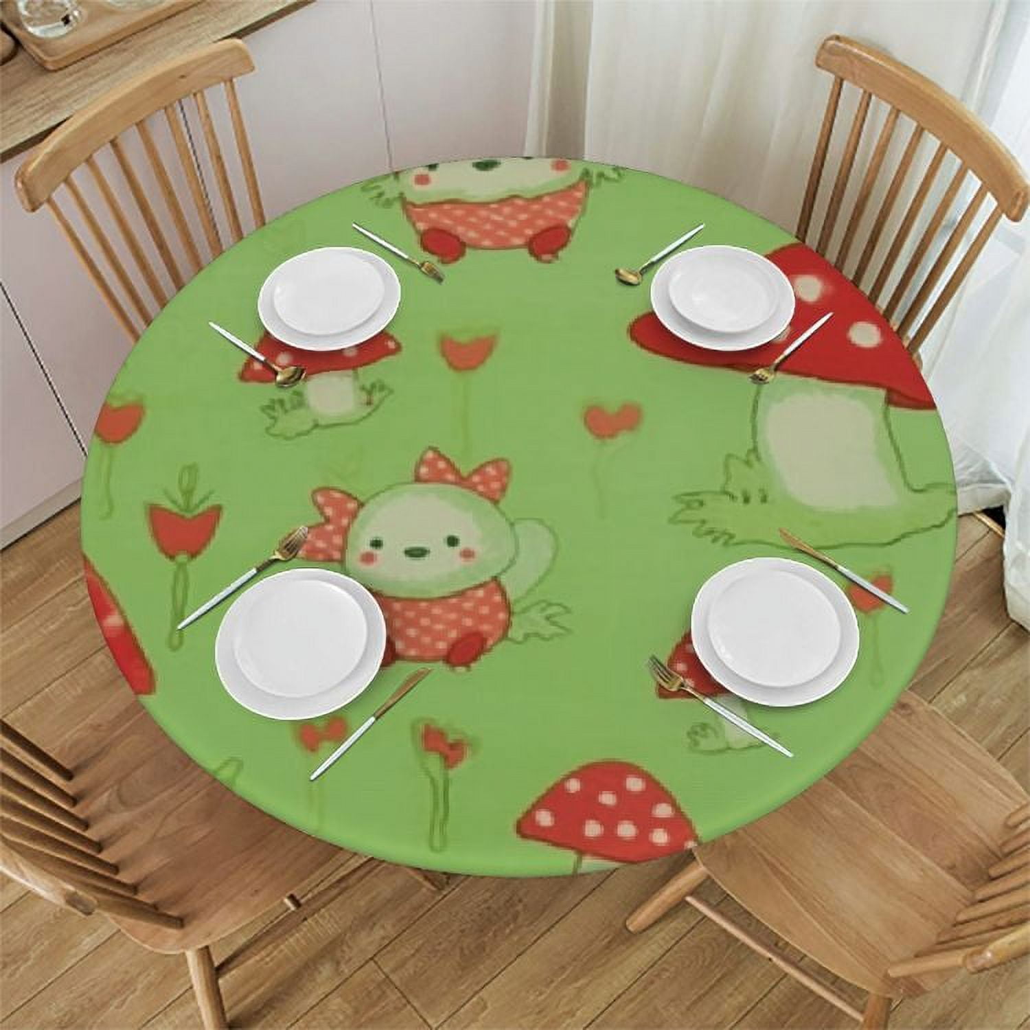 JEUXUS Frog Cartoon Round Table Cloth, Mushroom Table Covers, Mushrooms ...