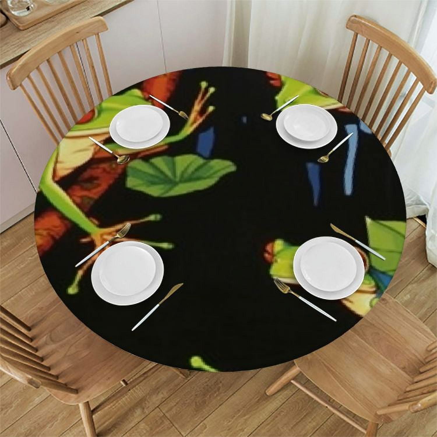 JEUXUS Frog World Art Round Tablecovers Polyester Dust-Proof Free Table ...